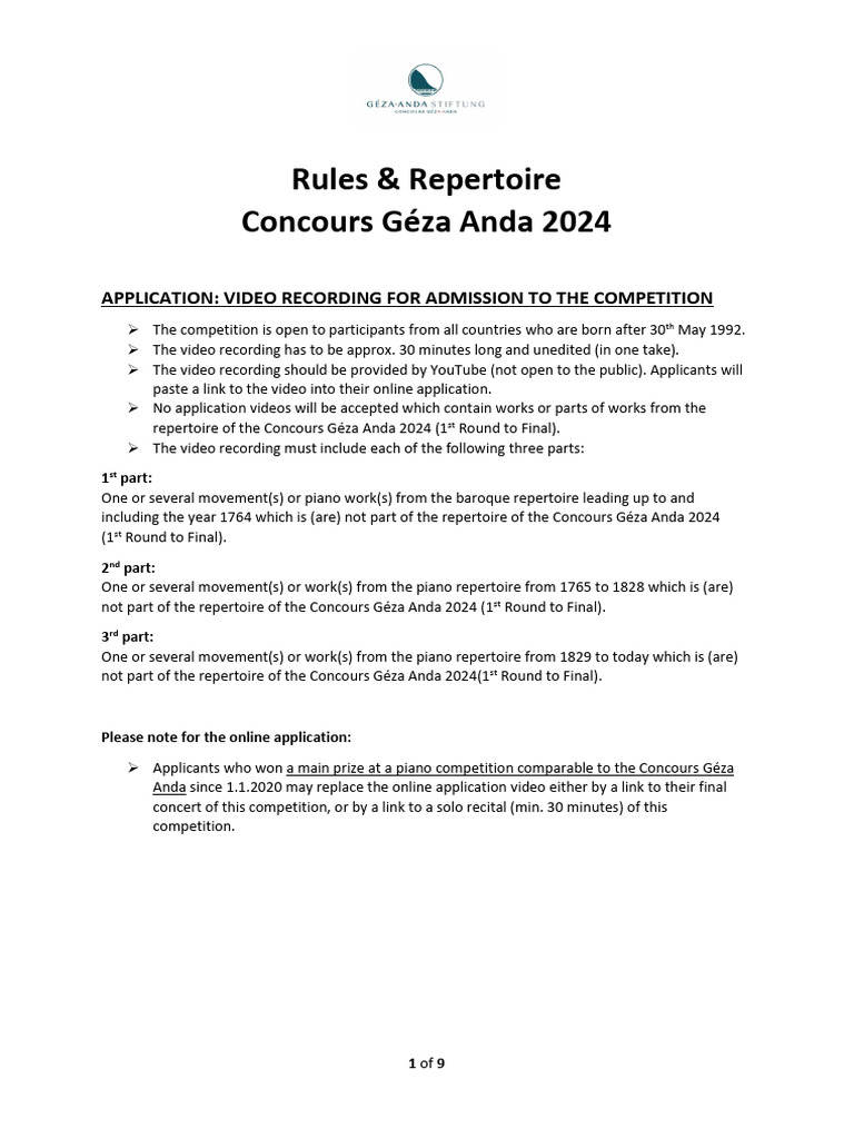 Rules and Repertoire CGA 2024 - en | PDF | Opus Number | Music