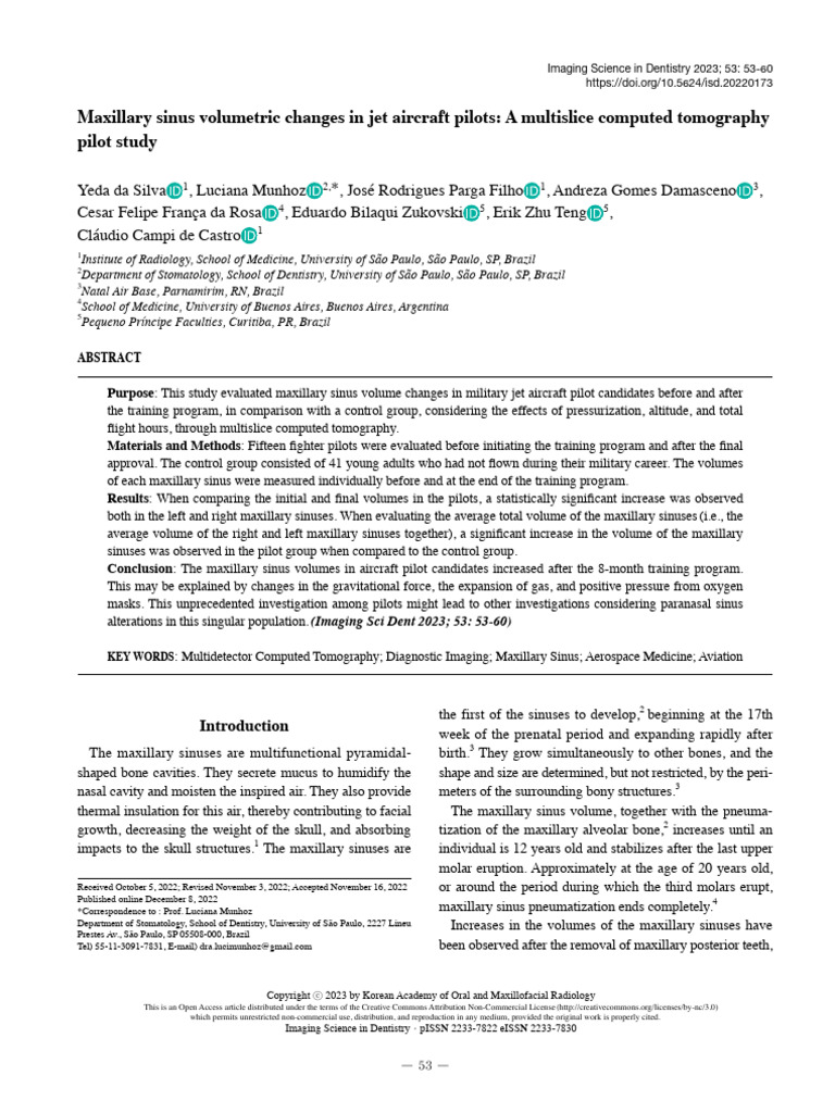 Maxillary Sinus Volumetric Changes in Jet Aircraft Pilots - A ...