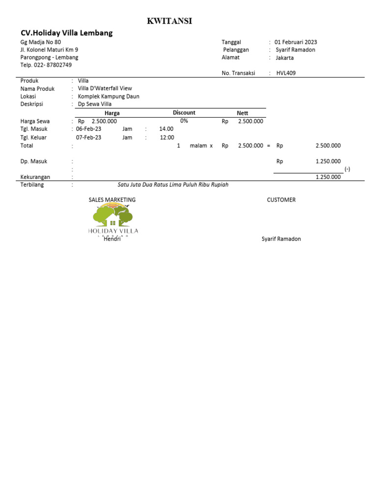 Kwitansi Villa | PDF