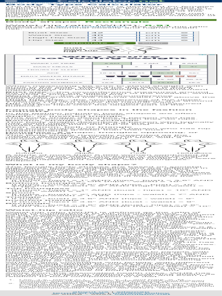 Body Type Calculator | Download Free PDF | Body Shape | Waist