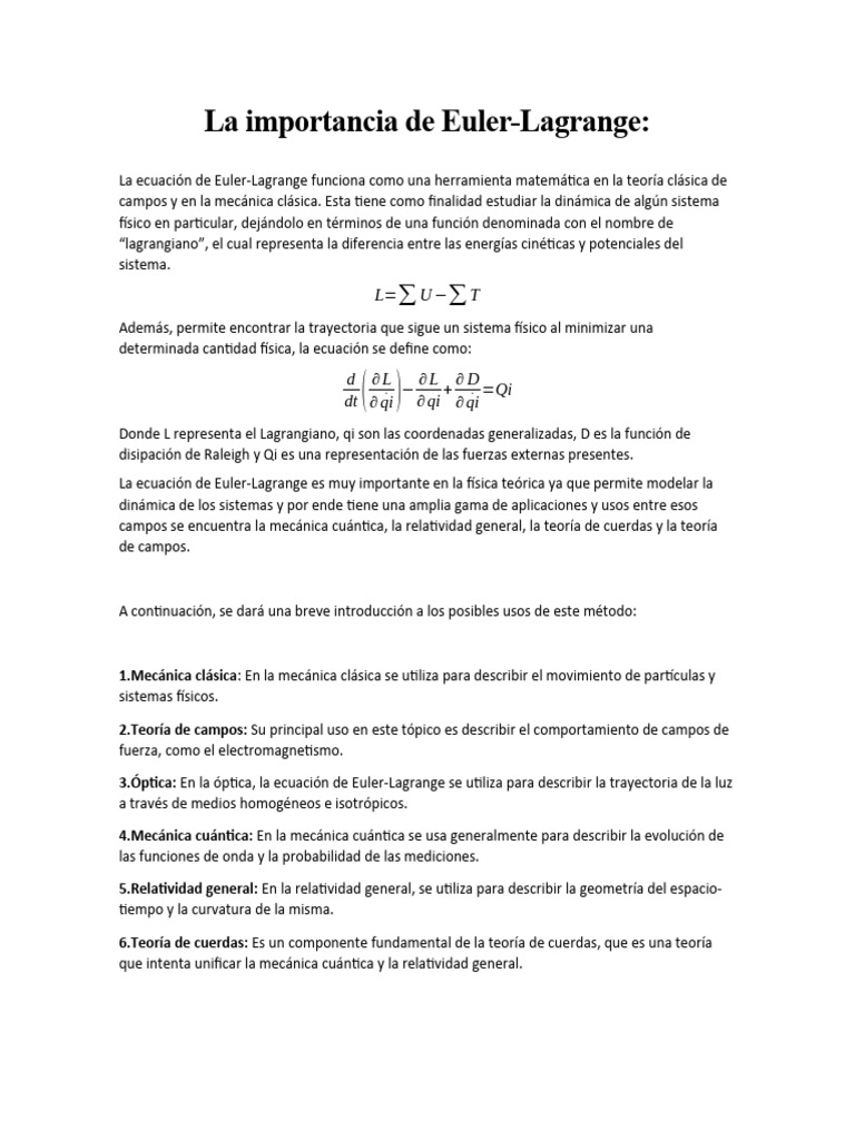 La Importancia de Euler | PDF | Electromagnetismo | Ecuación de Euler-Lagrange