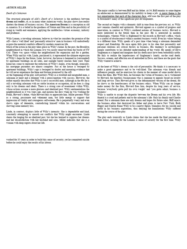 ARTHUR MILLER's Death of A Salesman | PDF | Social Science