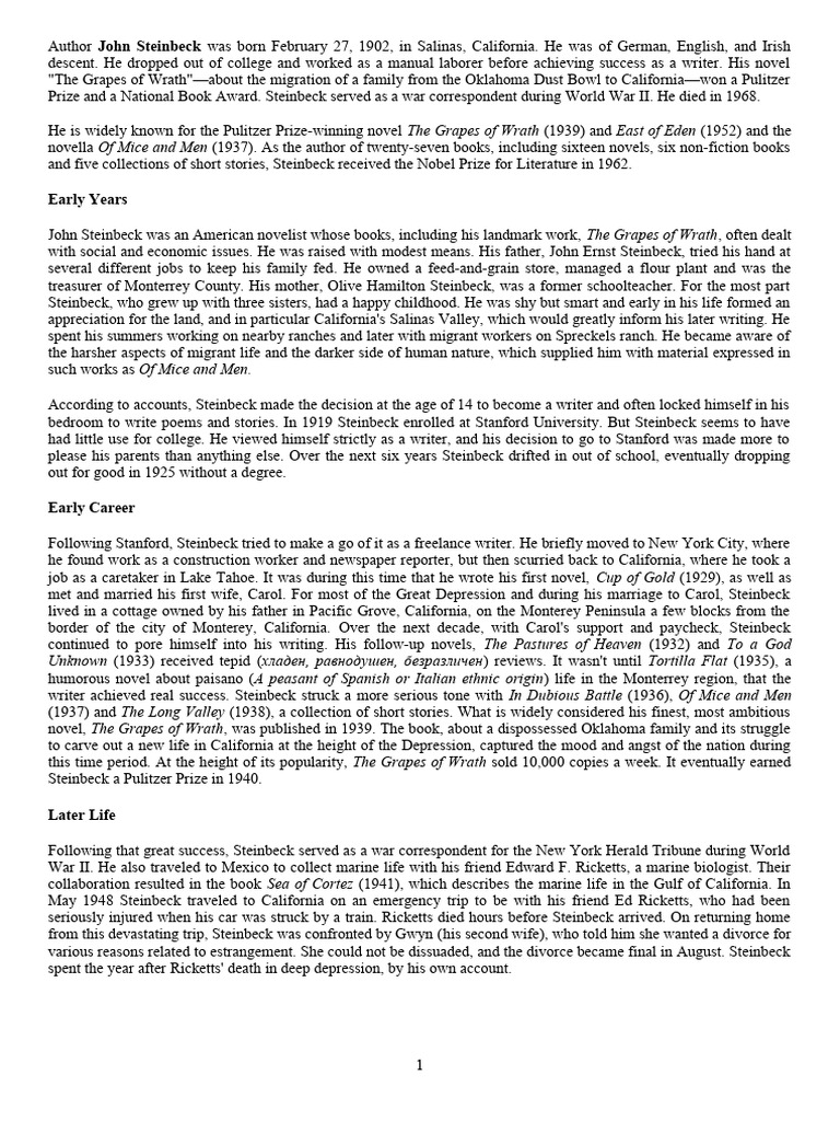 John Steinbeck | PDF | John Steinbeck
