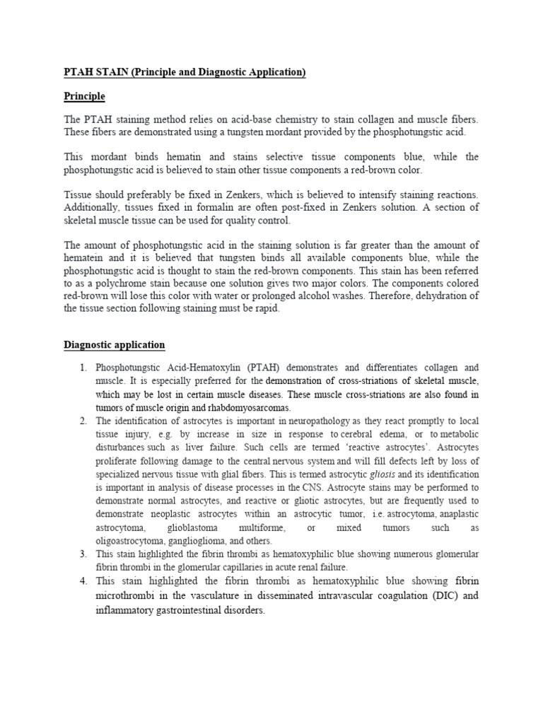 PTAH Stain: Principle & Diagnostic Uses | PDF | Staining | Astrocyte