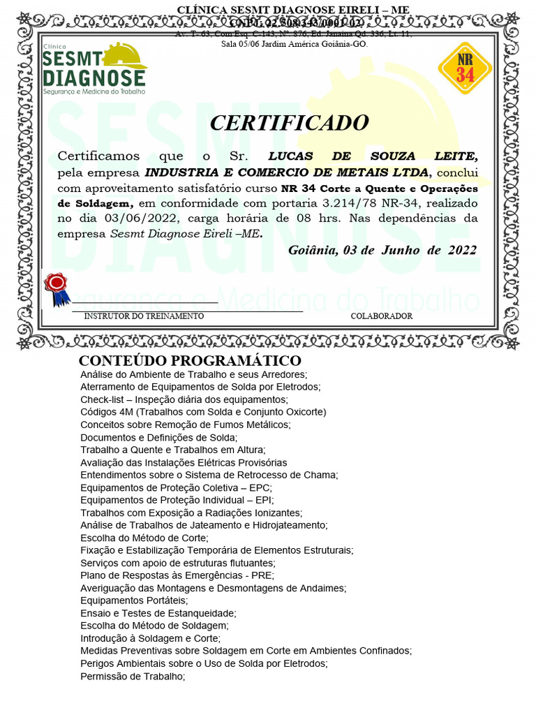09 - Certificado NR-34 | PDF