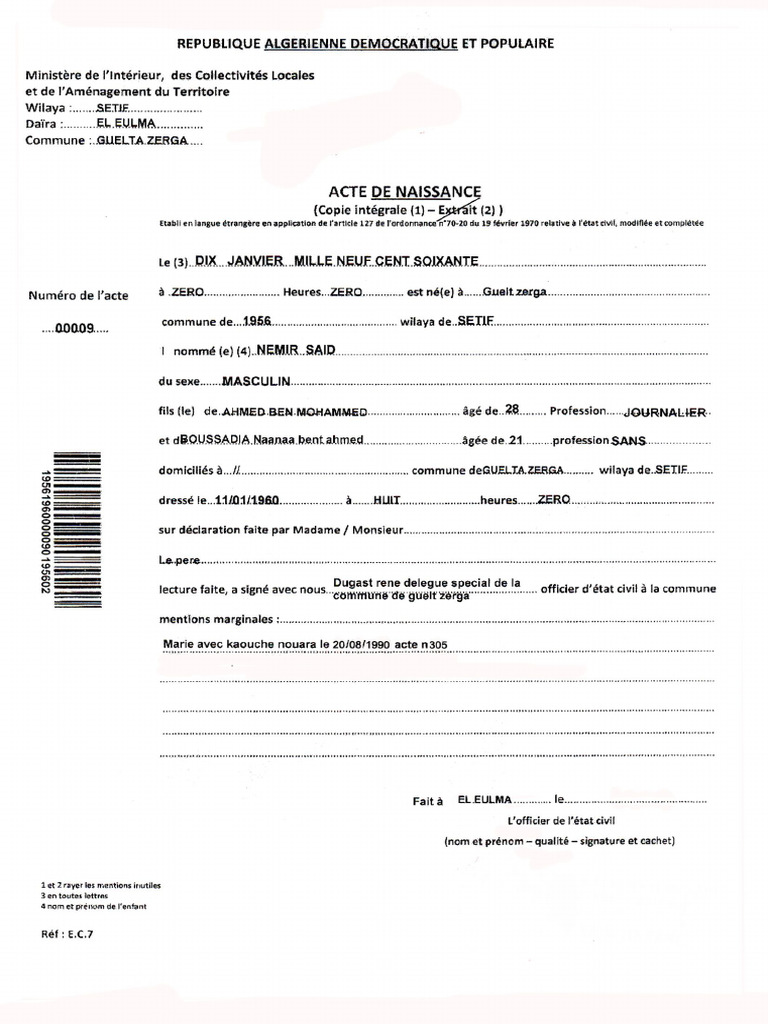 Acte de Naissance | PDF