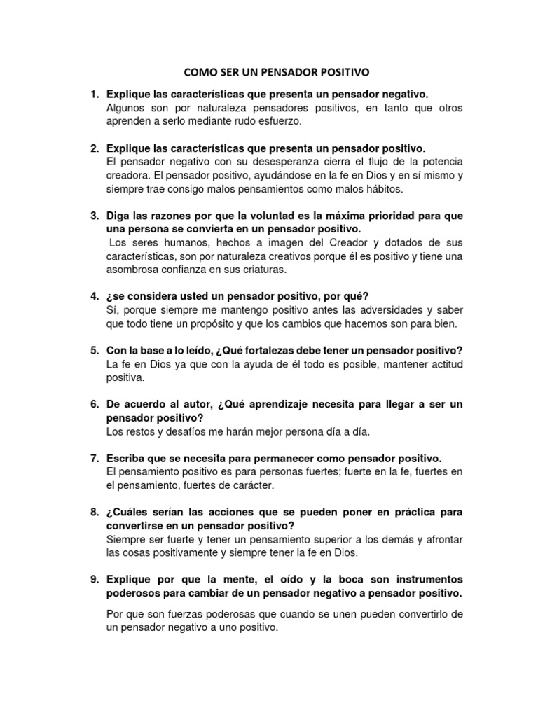 Cómo ser un pensador positivo | PDF