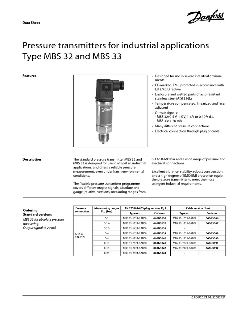 Danfoss MBS33 | PDF | Electrical Connector | Electromagnetic Compatibility