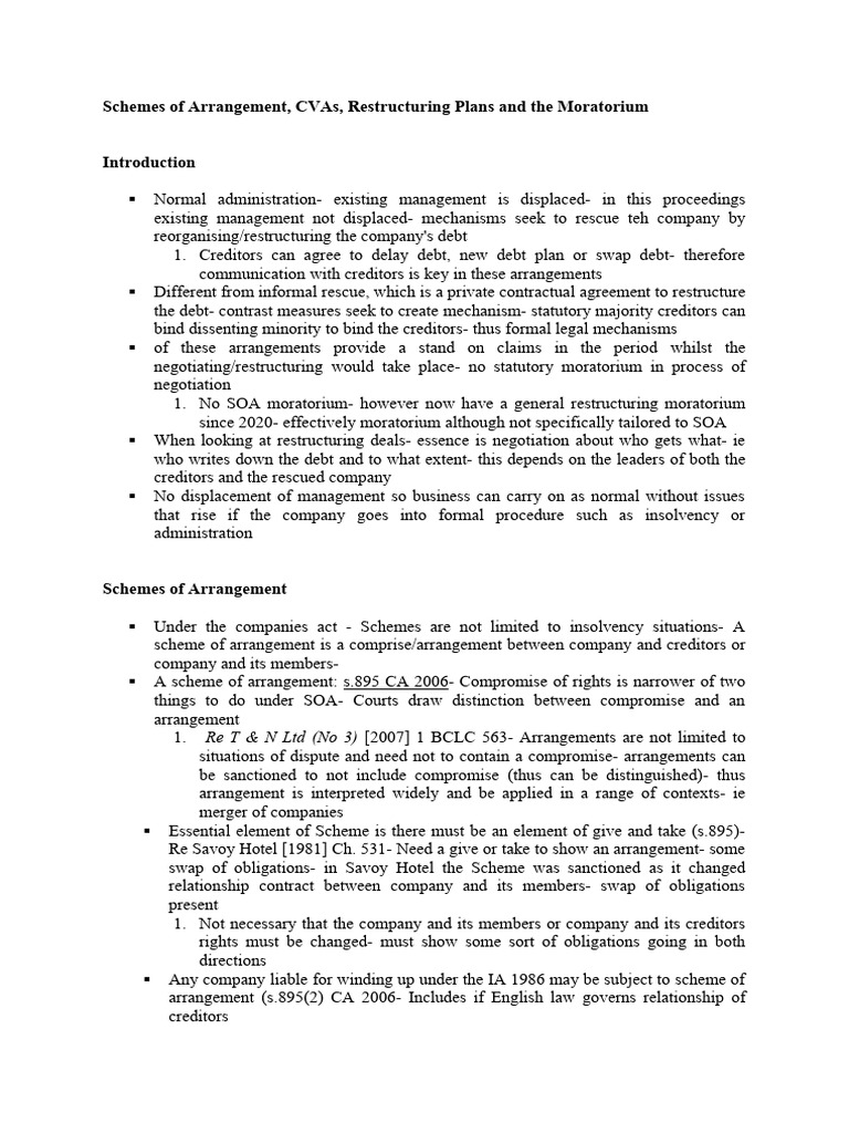 Schemes of Arrangement Lecture Notes | PDF | Insolvency | Liquidation