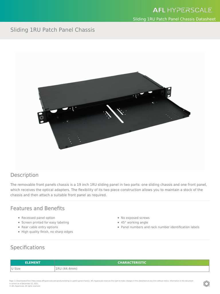 AFL Sliding-1ru-Patch-Panel-Chassis | PDF | Equipment | Manufactured Goods