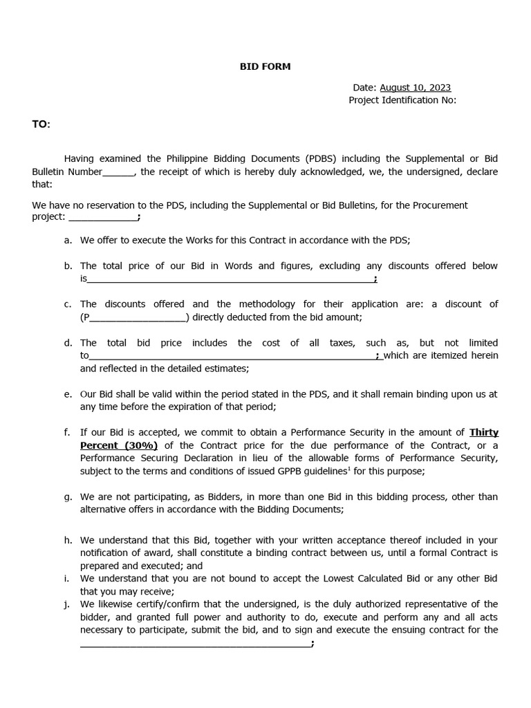 Bid Form | PDF | Justice | Crime & Violence