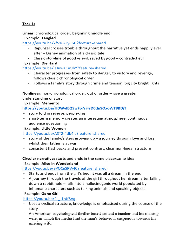 Linear Non-Linear and Circular Narratives | PDF