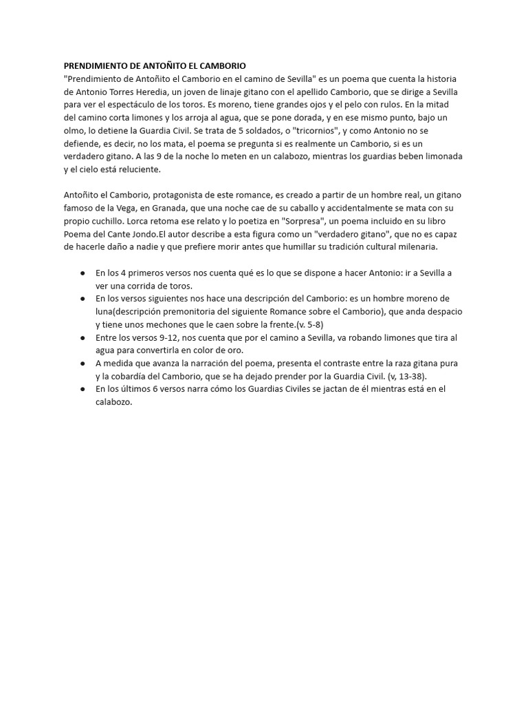 Comentario Prendimiento de Antoñito El Camborio | PDF