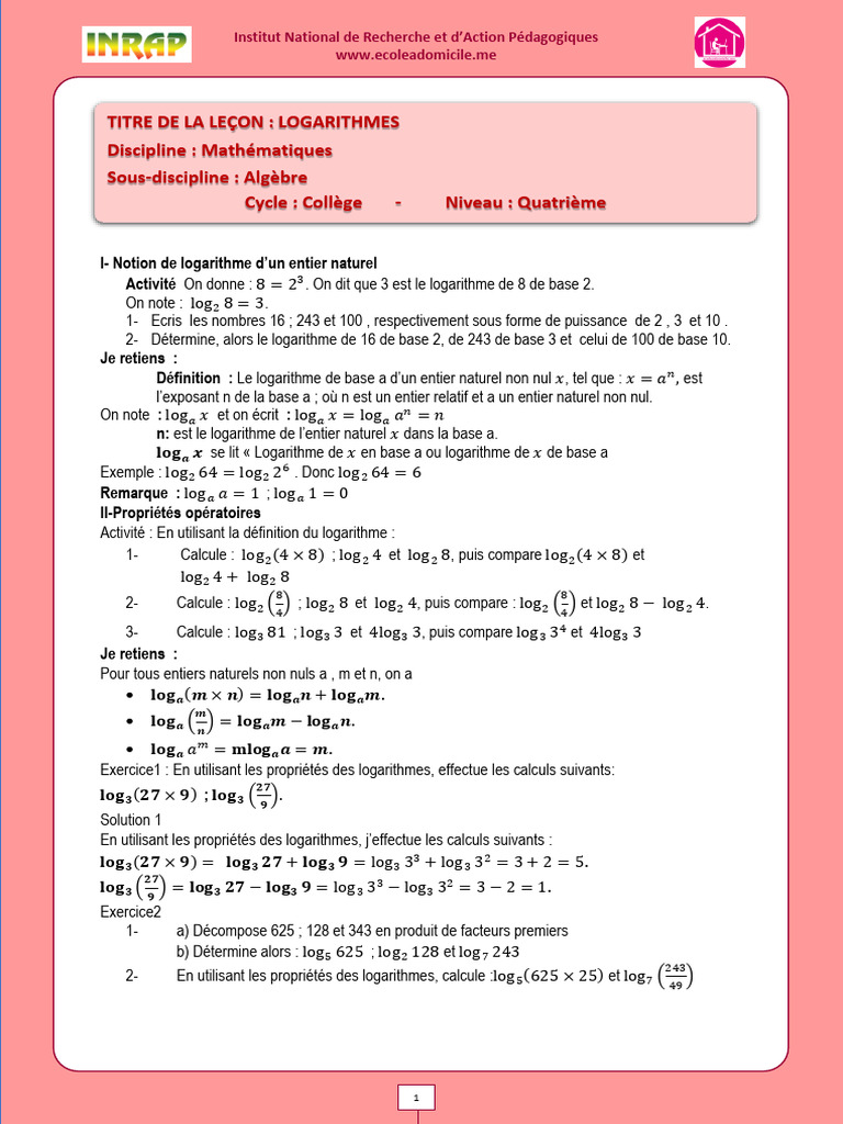 Math - Logarithmes | PDF | Logarithme | Entier naturel