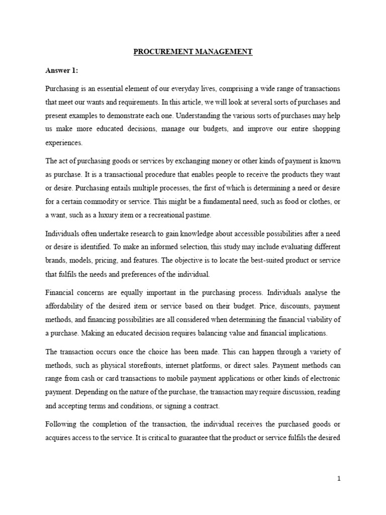 Procurement Management Assignment | PDF | Auction | Procurement