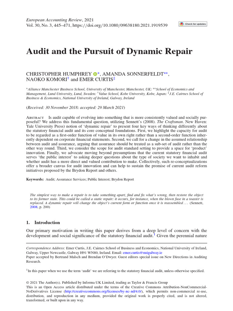 Audit and The Pursuit of Dynamic Repair: Christopher Humphrey, Amanda ...