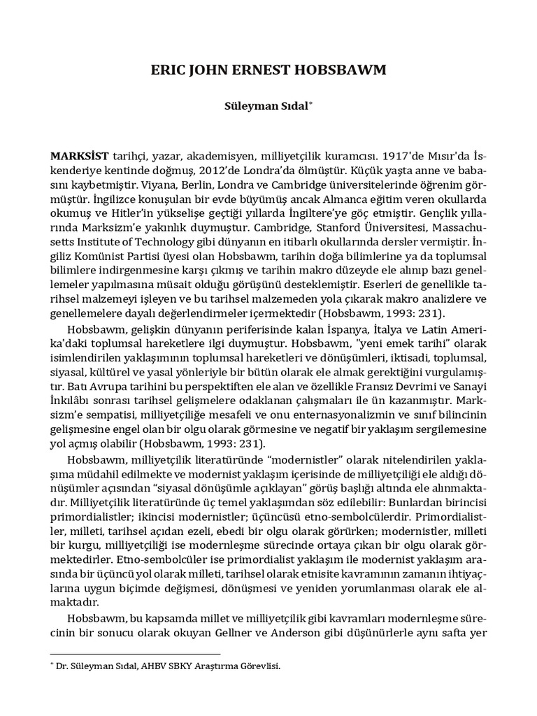 Eric Hobsbawm Gelenegin Icadi | PDF