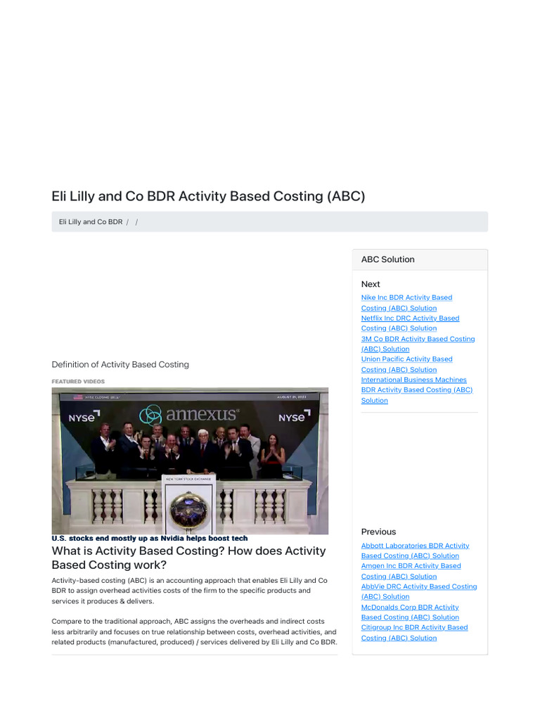 Solved ABC - Eli Lilly and Co BDR Activity-Based Costing Accounting ...