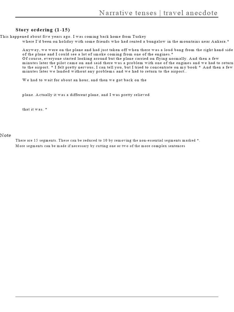 Narrative-Tenses-Travel-Anecdote (Ordering Slips) | PDF | Language Arts ...