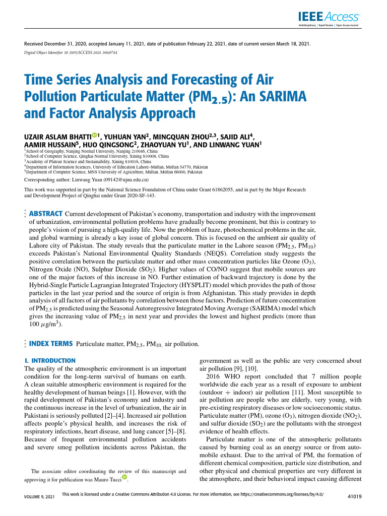 Time Series Analysis and Forecasting of Air Pollution Particulate Matter PM2.5 An SARIMA and ...