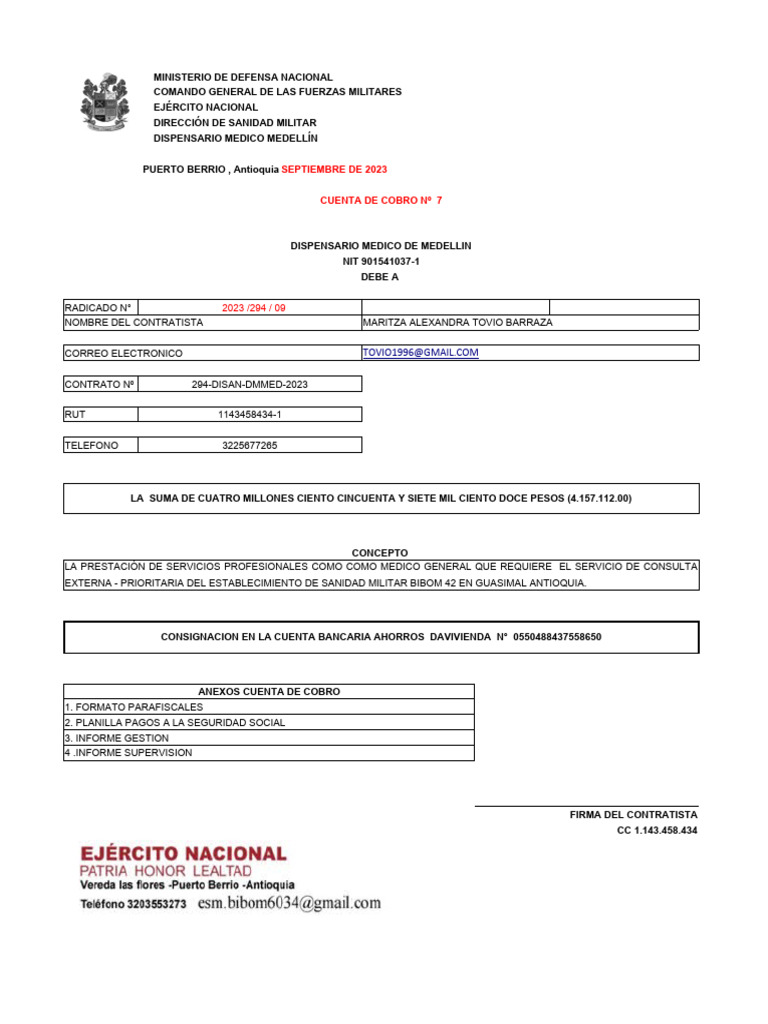 Formato Cuenta Cobro Marzo 2023 Maritza | PDF | Gobierno