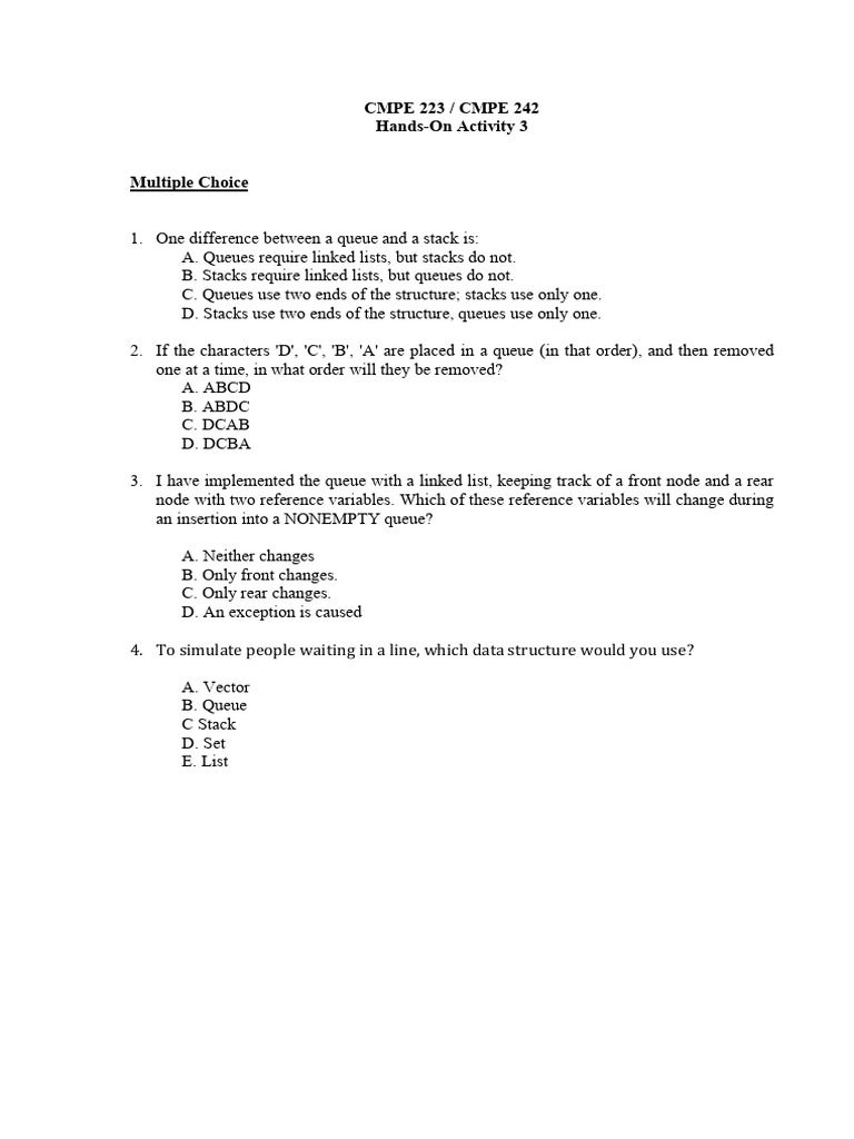 CMPE223 HOA3 LinkedLists BasicStacksQueues | PDF