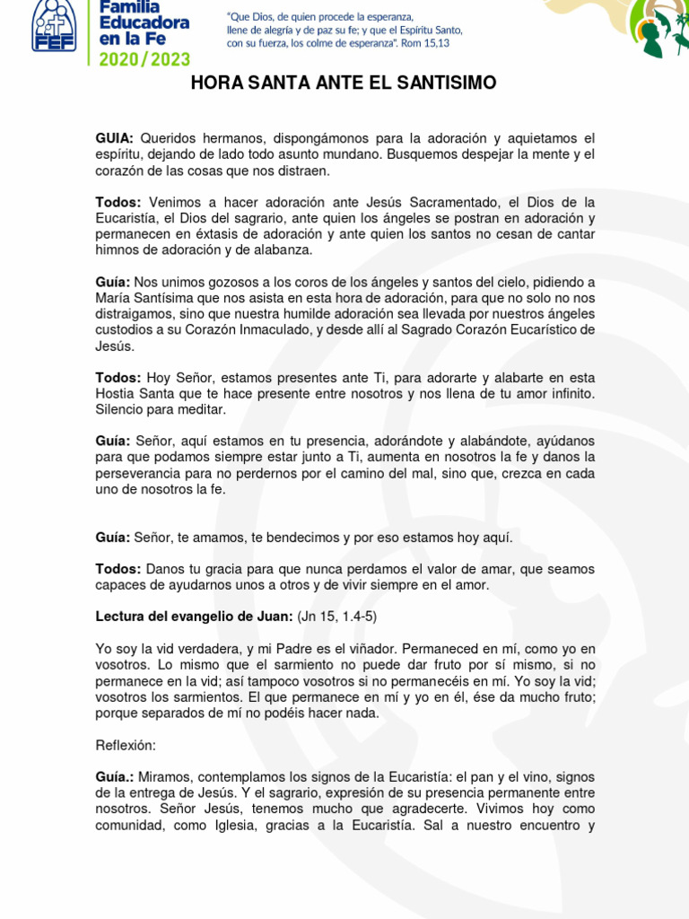 Hora Santa Ante El Santisimo | PDF | eucaristía | Amor