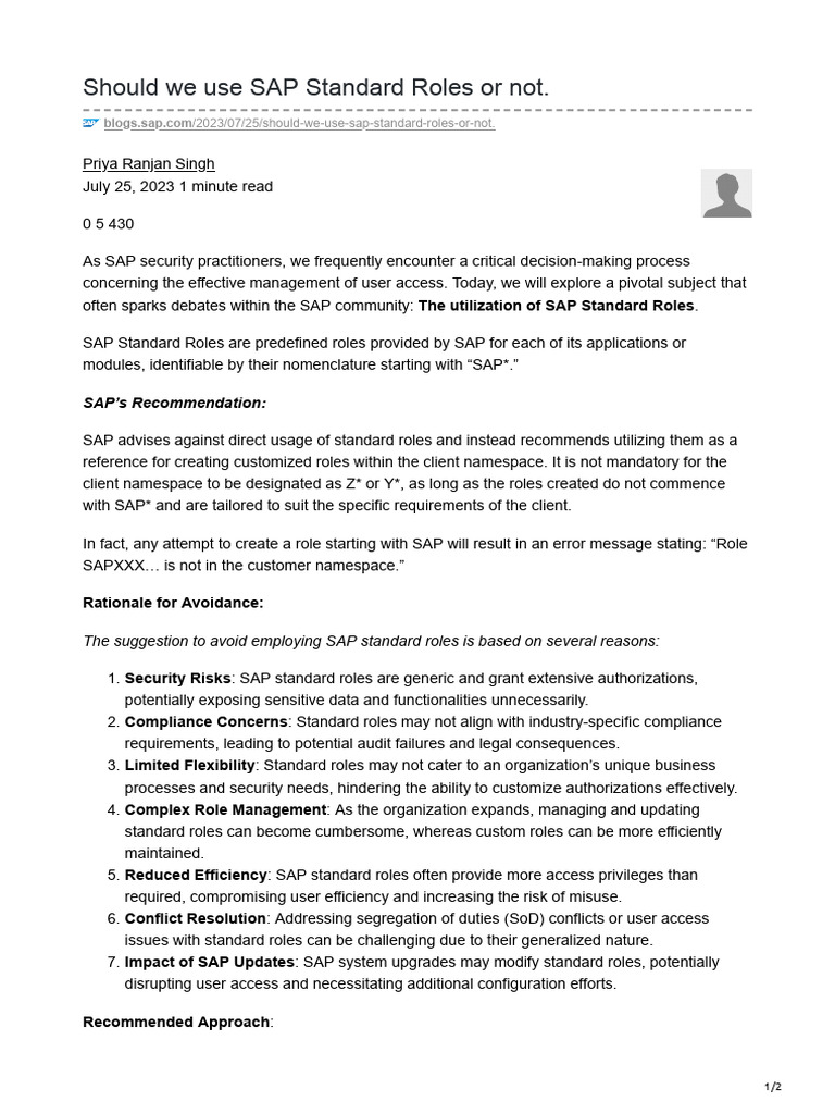 Avoiding SAP Standard Roles in Security | PDF | Computing | Information ...