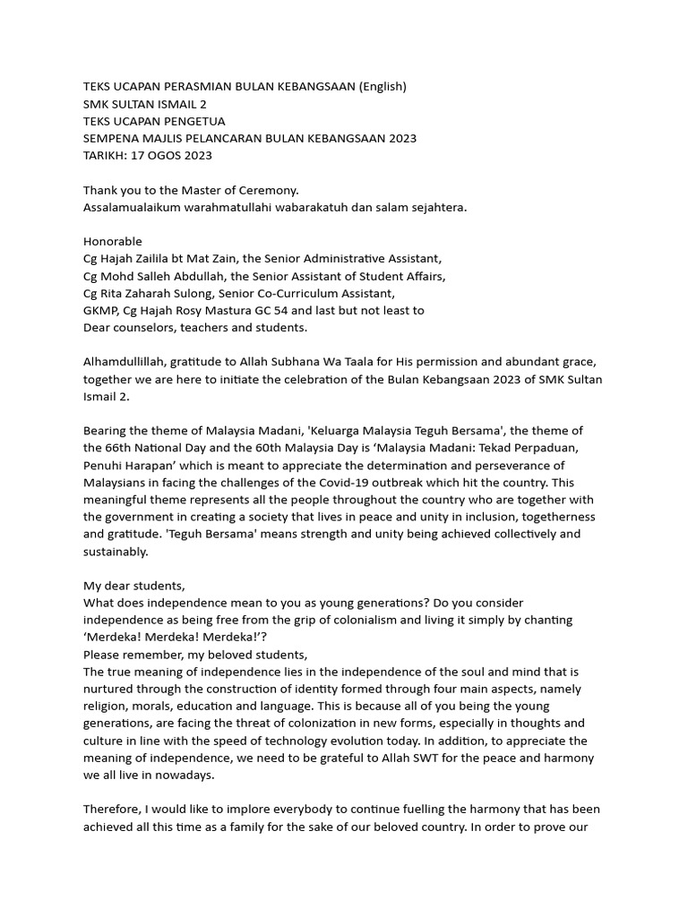 English TEKS UCAPAN PERASMIAN BULAN KEBANGSAAN | PDF | Malaysia