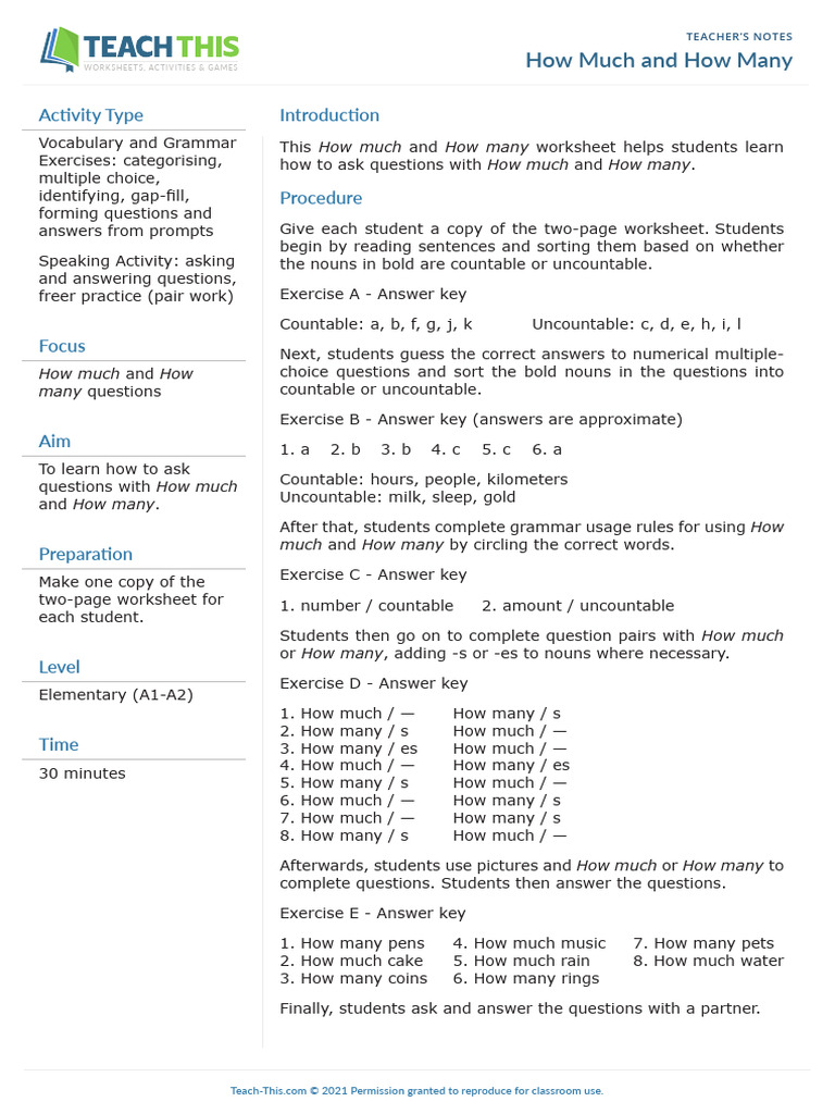 How Much and How Many | PDF | Noun | Question