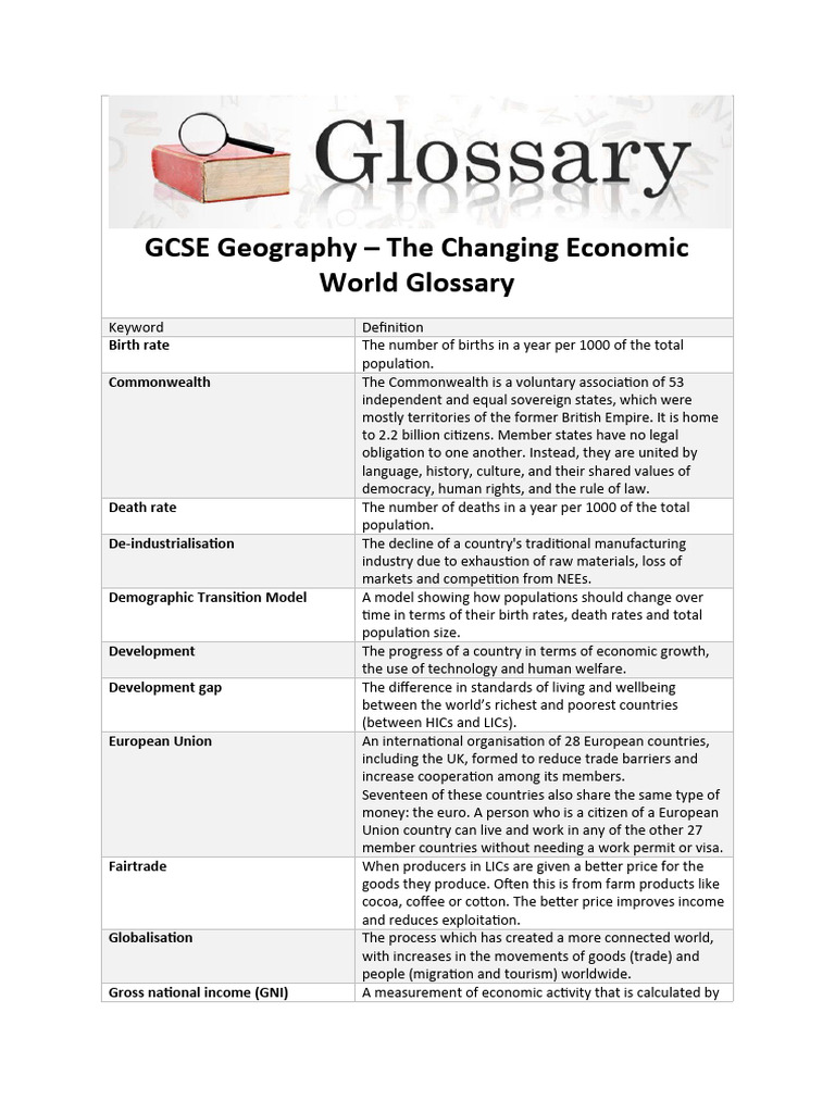 GCSE-Geography-The-Changing-Economic-World-Glossary (1) | PDF | Economies