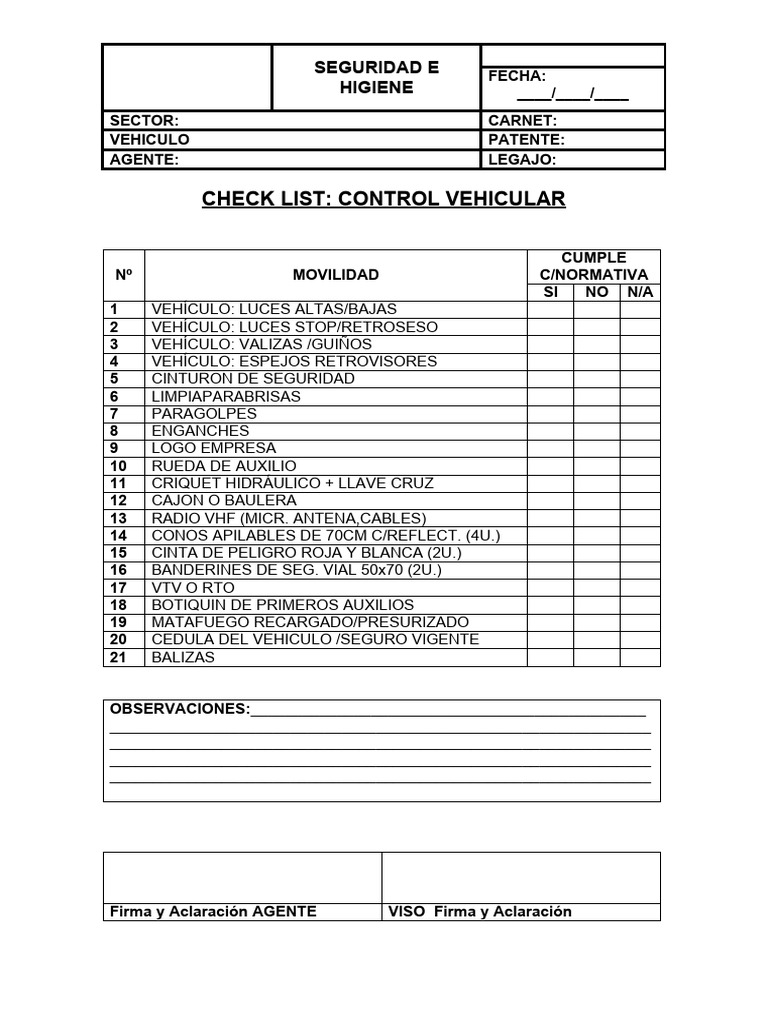 Check List Vehicular Gratis PDF | PDF