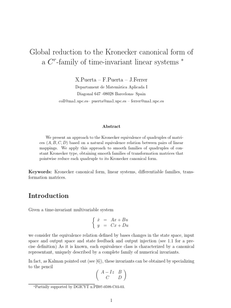 Global Kronecker Canonical Form Pdf Matrix Mathematics Basis Linear Algebra