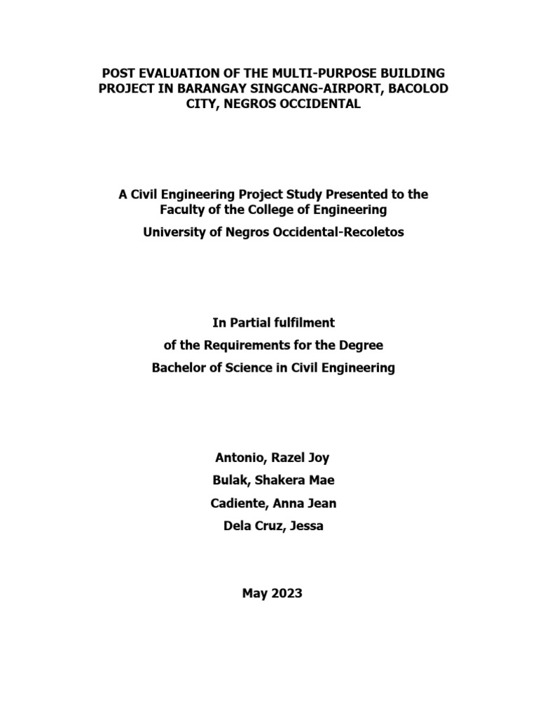 Post Evaluation of The Multi Purpose Building Project in Barangay ... Post Evaluation of The Multi Purpose Building Project in Barangay ...