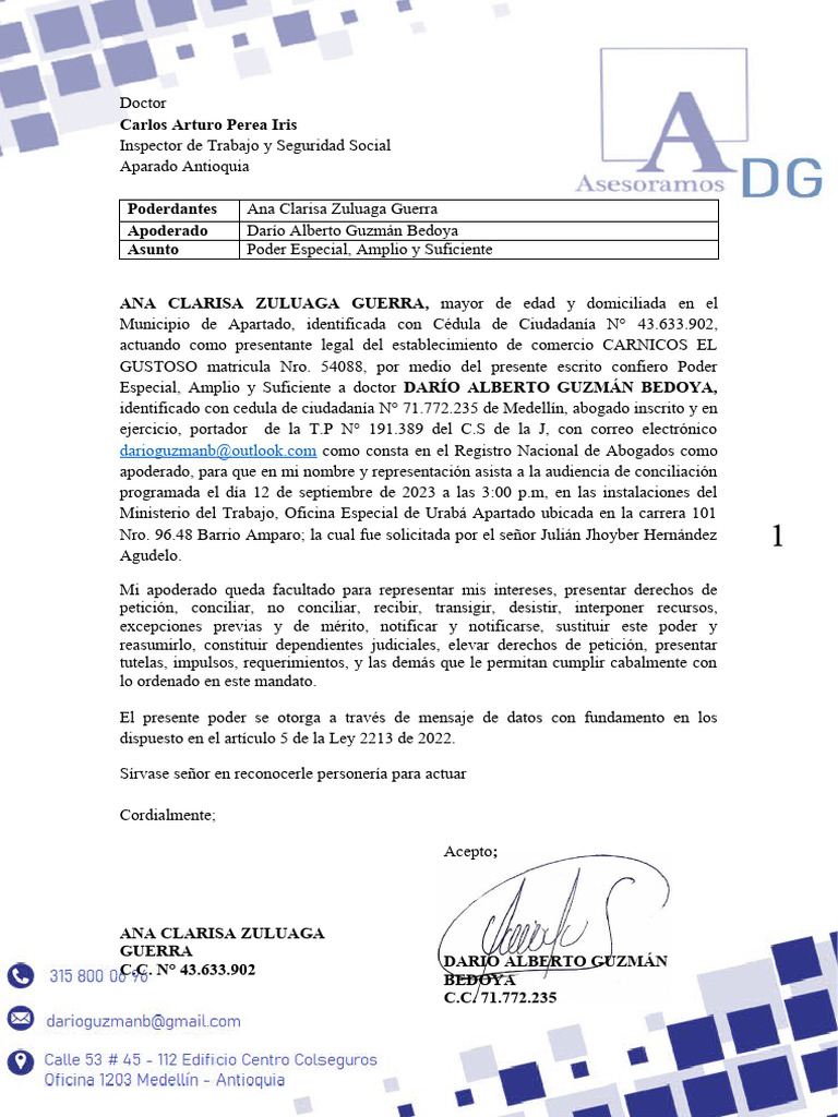 Poder Ministerio de Trabajo Ana Clarisa | PDF