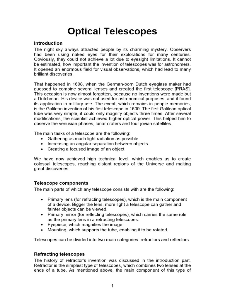 Telescopes Report | PDF | Optics | Telescope