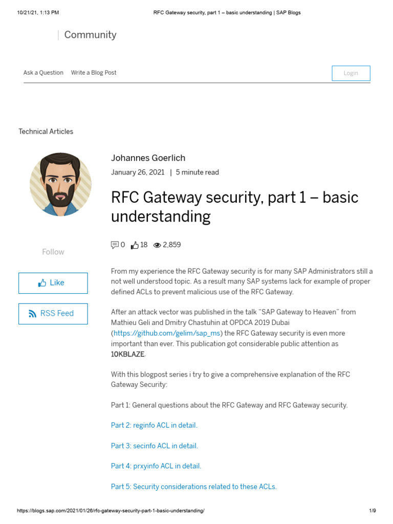 RFC Gateway Security, Part 1 - Basic Understanding - SAP Blogs | PDF ...