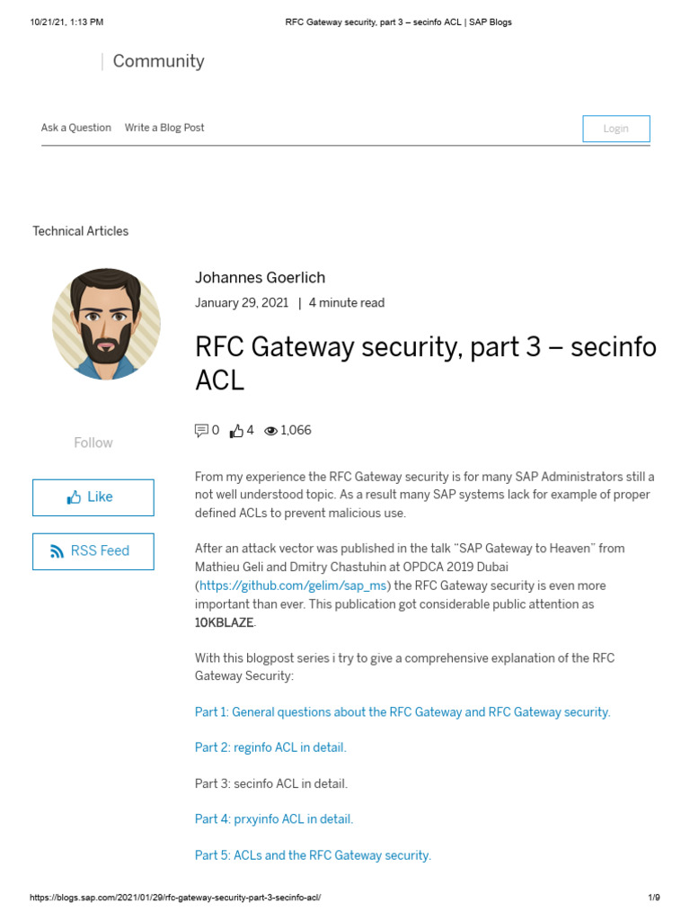 RFC Gateway Security, Part 3 - Secinfo ACL - SAP Blogs | PDF | Ip ...