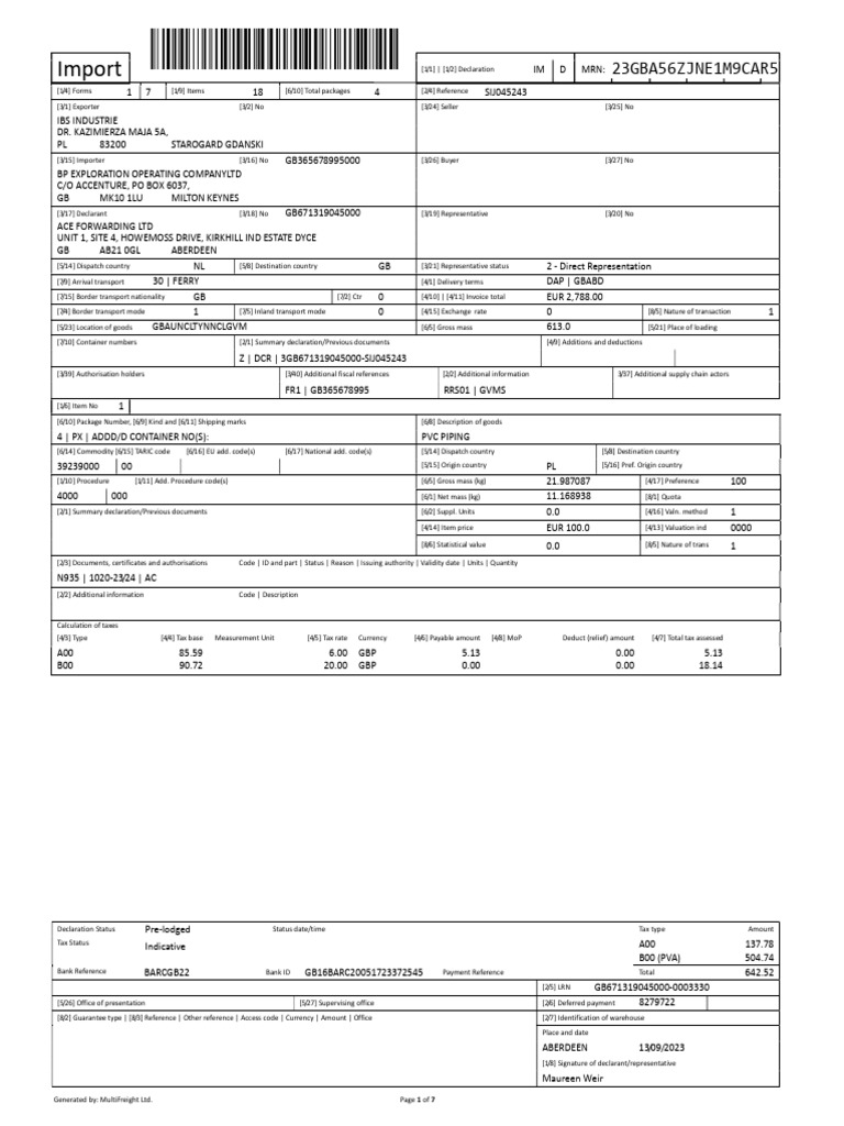 Cds Pre-Arrival MRN | PDF | Taxes | Prices