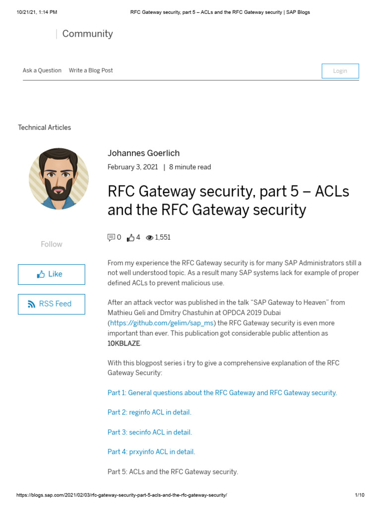 RFC Gateway Security, Part 5 - ACLs and The RFC Gateway Security - SAP Blogs | PDF | Parameter ...