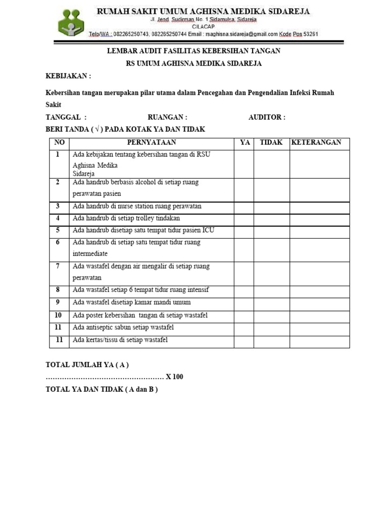 Ep 5 No 3 Form Lembar Audit Fasilitas Kebersihan Tangan | PDF
