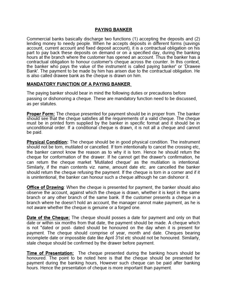 Paying Banker | PDF | Cheque | Banks