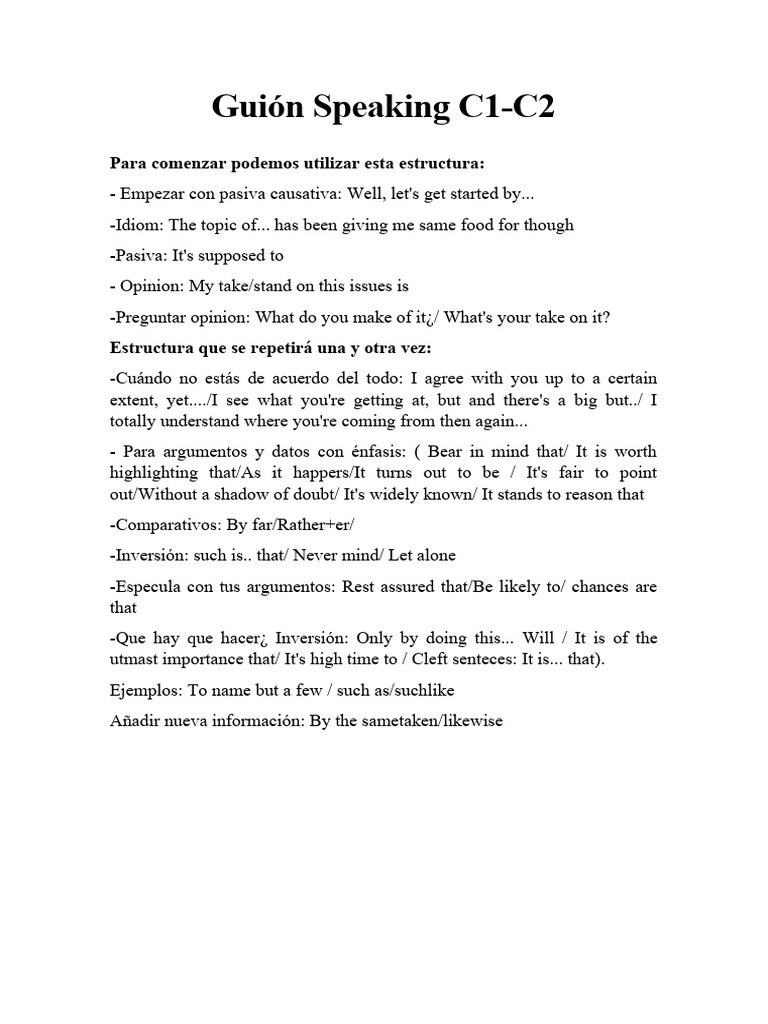 Guión Speaking C1 | PDF