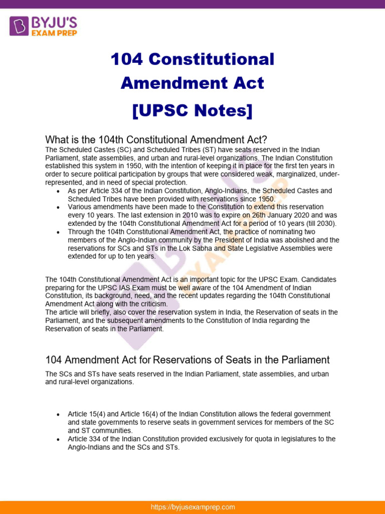 104 Constitutional Amendment Act Upsc Notes 53 | PDF | Government Of ...