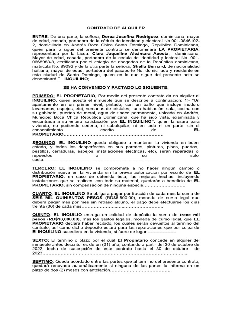 Contrato de Alquiler Popi | PDF | República Dominicana