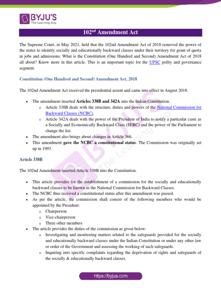 102 Amendment Act | PDF | Governance | Government