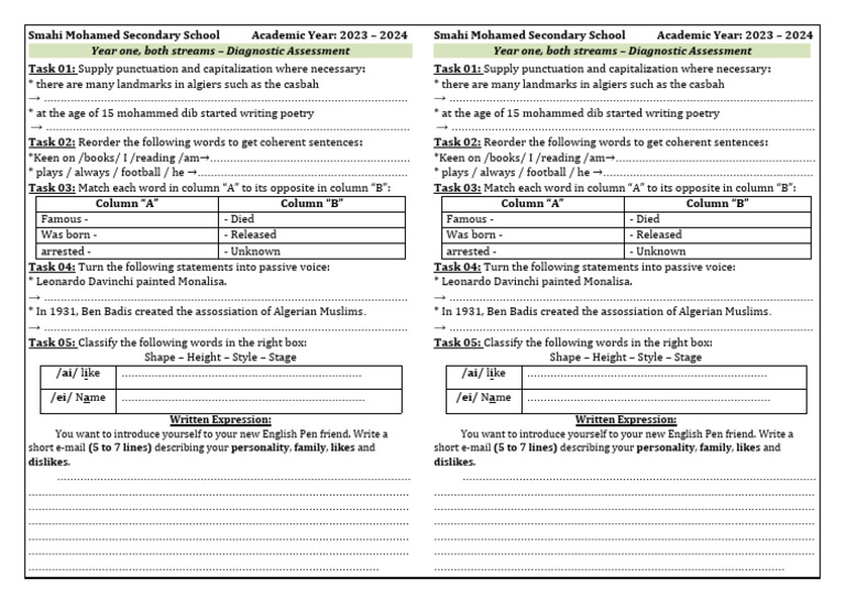 Year One Diagnostic Assessment | PDF