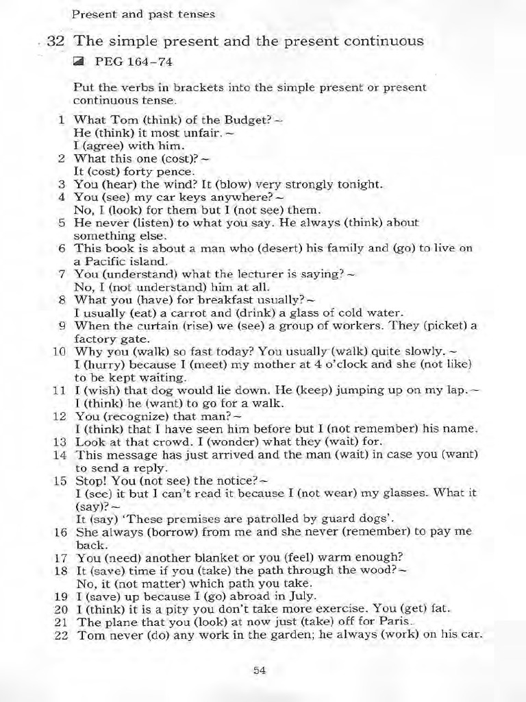 2.2 Present Simple and Present Continuous Exercise | PDF