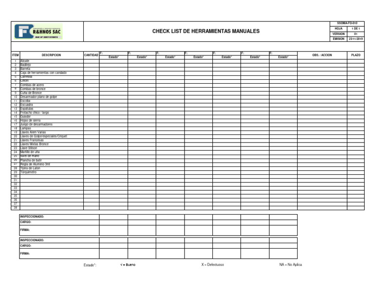 Ssoma-Fo-010 Check List de Herramientas Manuales | PDF Ssoma-Fo-010 Check List de Herramientas Manuales | PDF