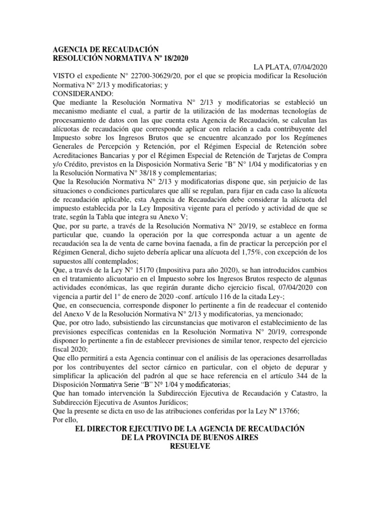 IIBB ALICUOTAS DE RET Y O PERCEP - Resolución 18 - 2020 - ARBA | PDF ... IIBB ALICUOTAS DE RET Y O PERCEP - Resolución 18 - 2020 - ARBA | PDF ...